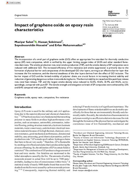 Pdf Graphene Oxide Enhances Epoxy Resin Fire Safety