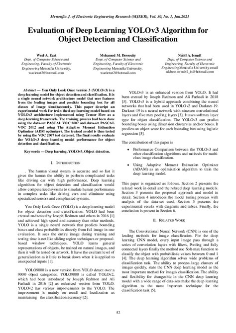 pdf evaluation of deep learning yolov3 algorithm for object detection