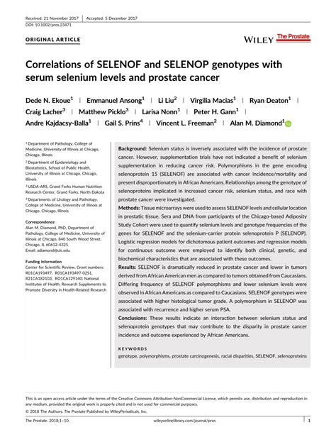 Pdf Correlations Of Selenof And Selenop Genotypes With Serum Selenium