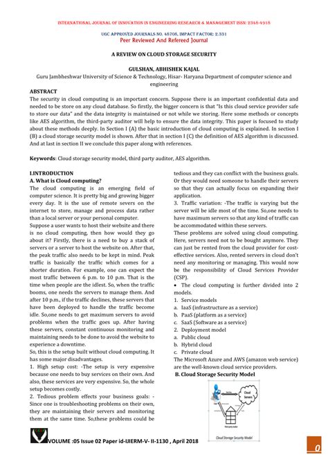 PDF A REVIEW ON CLOUD STORAGE SECURITY