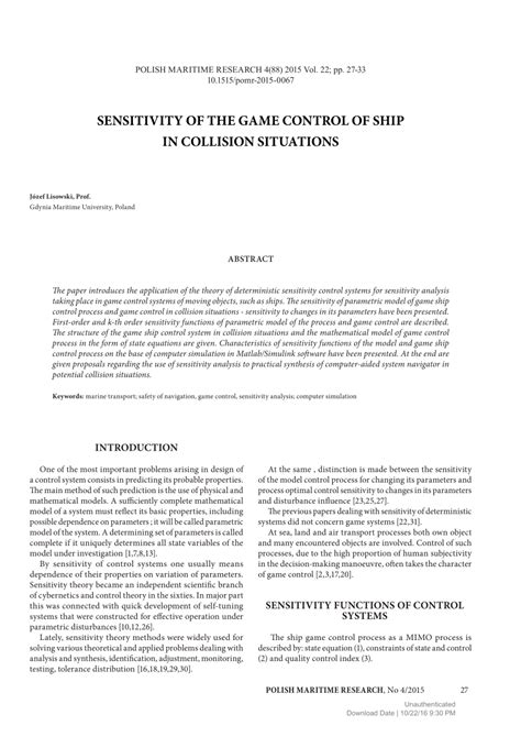 pdf sensitivity of the game control of ship in collision situations