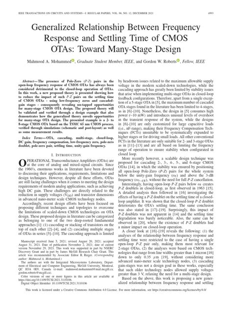 Generalized Relationship Between Frequency Response And Settling Time Of Cmos Otas Toward Many