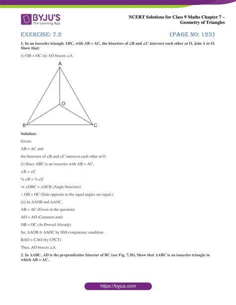 Ncert Solutions For Class 9 Maths Exercise 72 Chapter 7 Triangles