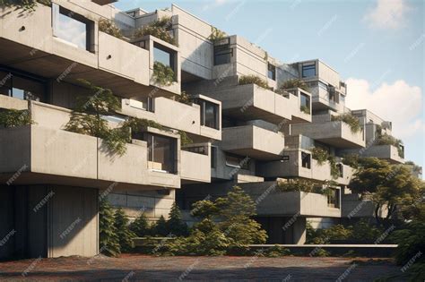 Premium Photo Brutalist Apartment Complex Exterior With Generative Ai