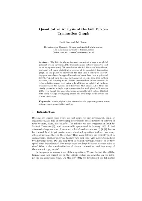 PDF Quantitative Analysis Of The Full Bitcoin Transaction Graph