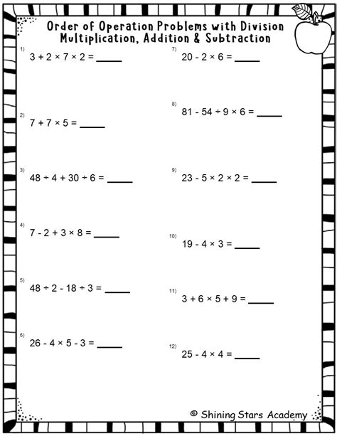 Order Of Operations With Division Multiplication Addition And Subtraction Dmas Worksheets Math