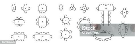 레스토랑 또는 홈 탑 뷰의 플랜 좌석 세트 의자와 테이블 라인 아이콘 계획 청사진 건축 계획 흰색 배경에 벡터 일러스트 레이 션