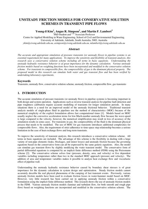 Pdf Unsteady Friction Models For Conservative Solution Schemes In Transient Pipe Flows
