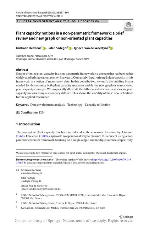 plant capacity notions in a non parametric framework a brief review