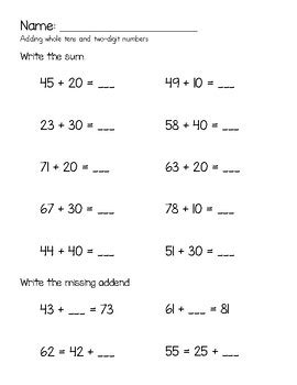 Add Two Digit Numbers And Whole Tens By Happy To Be Primary TPT