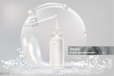 뷰티 제품 광고 디자인 콜라겐 용액 광고 배경이있는 흰색 화장품 용기 고급 스킨 케어 배너 일러스트 벡터 개념에 대한 스톡 벡터 아트 및 기타 이미지 Istock