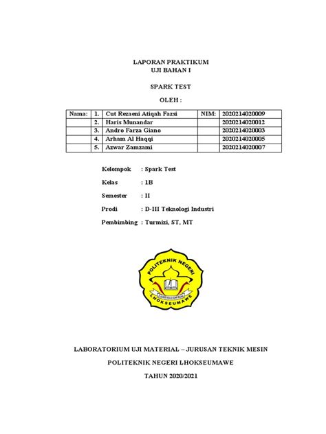 Laporan Praktikum Spark Test Diperbarui Pdf Teknologi And Rekayasa