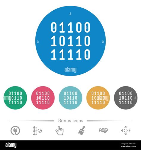 Binary Code Flat White Icons On Round Color Backgrounds 6 Bonus Icons