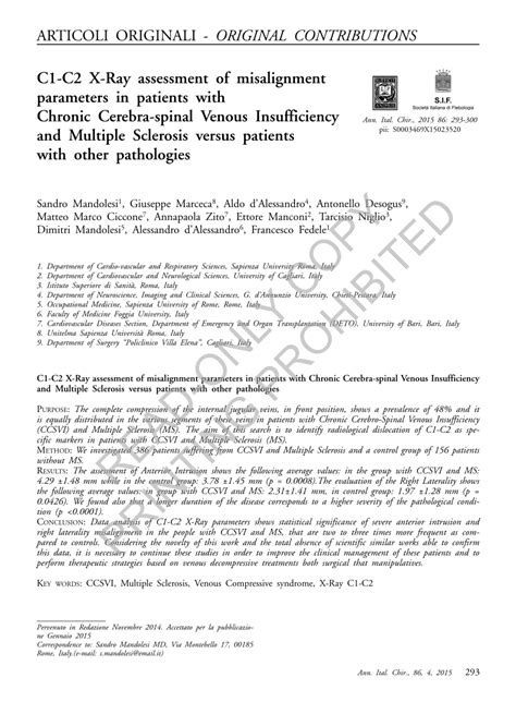 Pdf C1 C2 X Ray Assessment Of Misalignment Parameters In Patients With Chronic Cerebra Spinal