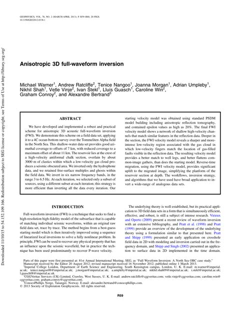 Pdf Anisotropic 3d Full Waveform Inversion