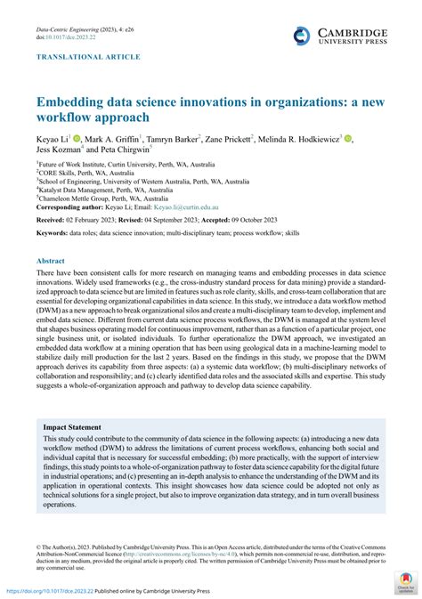 Pdf Embedding Data Science Innovations In Organizations A New