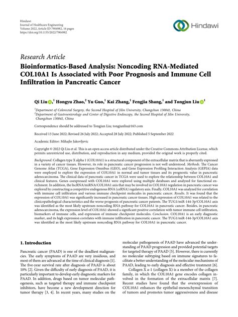 Pdf Bioinformatics Based Analysis Noncoding Rna Mediated Col10a1 Is