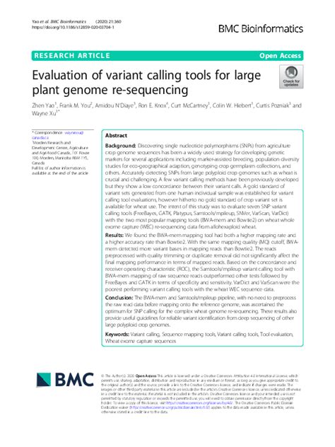 Pdf Evaluation Of Variant Calling Tools For Large Plant Genome Re Sequencing