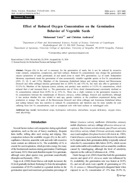 Pdf Effect Of Reduced Oxygen Concentration On The Germination