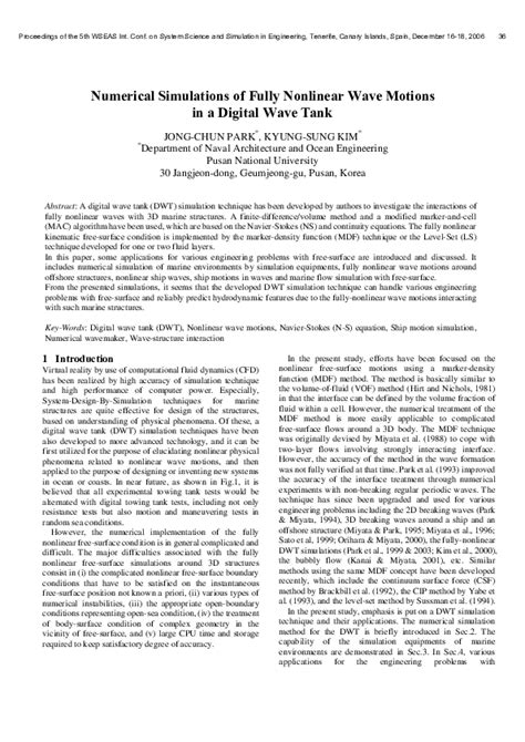 Pdf Numerical Simulations Of Fully Nonlinear Wave Motions In A Digital Wave Tank
