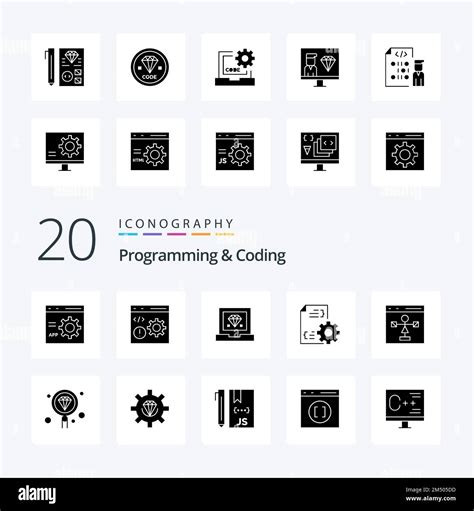 20 programming and coding solid glyph icon pack like development bug