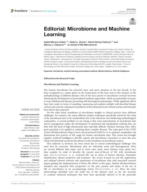 PDF Editorial Microbiome And Machine Learning
