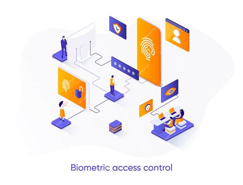Premium Vector Biometric Access Control Isometric Illustration With People Characters