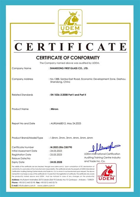 Certificate First Glass China Wholesale