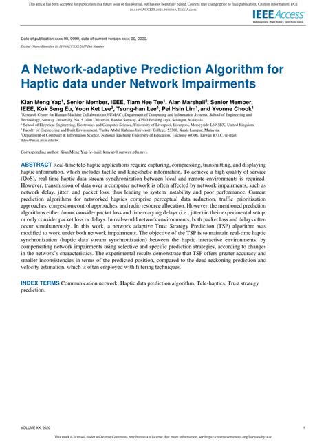 Pdf A Network Adaptive Prediction Algorithm For Haptic Data Under