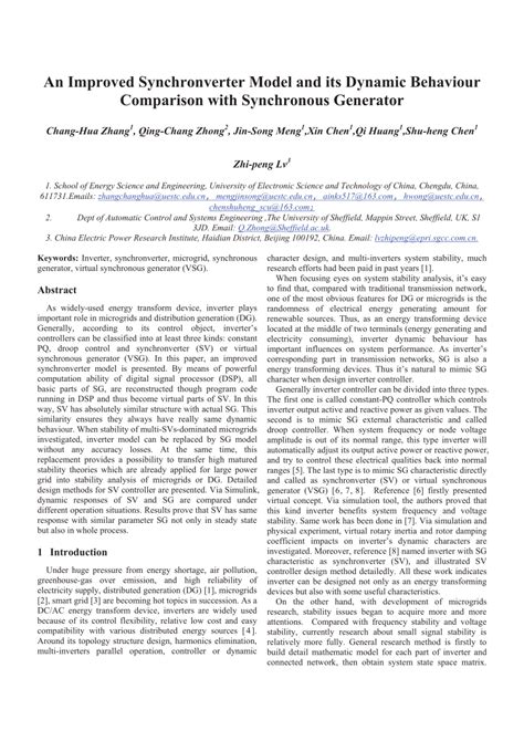 Pdf An Improved Synchronverter Model And Its Dynamic Behaviour Comparison With Synchronous