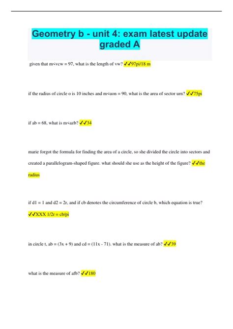 Geometry B Unit 4 Exam Latest Update Graded A Geometry B Unit 4 Stuvia US