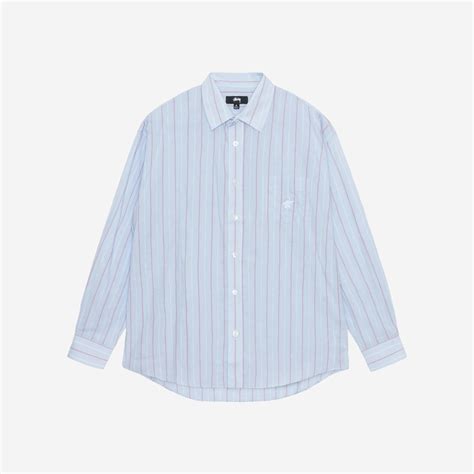 스투시 스트라이프 코튼 리넨 클래식 셔츠 라이트 블루 Stussy Kream