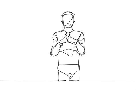 Continuous One Line Drawing Robot Standing With Crossing Fingers