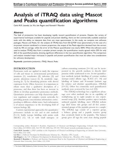 Analysis Of Itraq Data Using Mascot And Peaks Quantification
