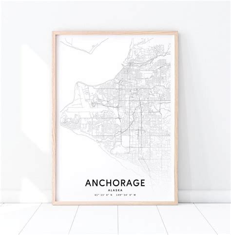 Anchorage Map Print Anchorage Alaska USA Map Art Poster City Etsy