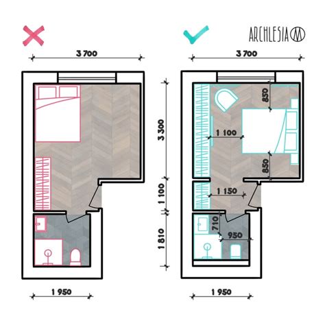 Improved Version Of The Bedroom With Bathroom Dim In Mm План маленького дома Планировки