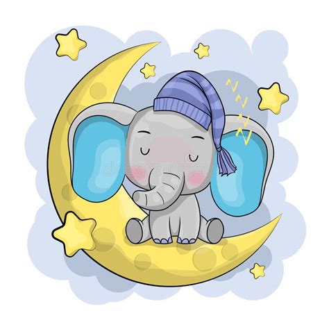Cute Elephant Sleeping On The Moon Seamless Pattern Design For Party