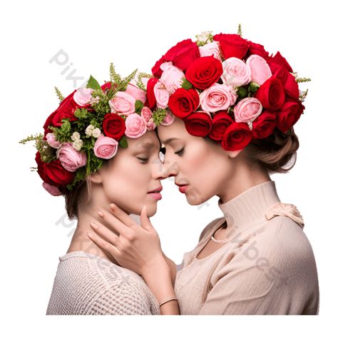 Two Women Wear Red Flower Crown Simble Of Love Png Images Psd Free Download Pikbest