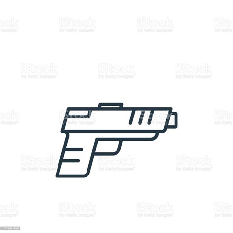 법 개념에서 권총 아이콘 벡터 권총 편집 가능한 스트로크의 얇은 선 그림 웹 및 모바일 앱 로고 인쇄 미디어에 사용하기 위한 권총 선형 기호 0명에 대한 스톡 벡터 아트 및