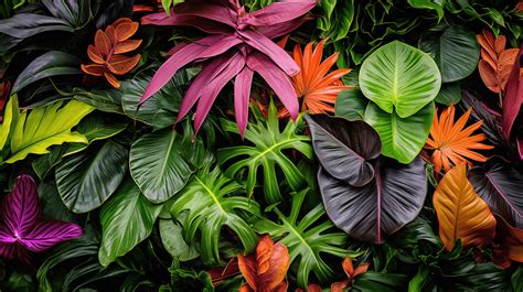 Vibrant And Multicolored Tropical Plants Creating A Textured Background