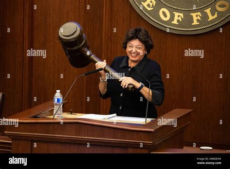 Florida Senate President Kathleen Passidomo Holds An Oversized Gavel As She Presides Over A