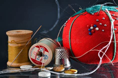 Retro Pin Cushion Needle And Thread Stock Image Image Of Equipment