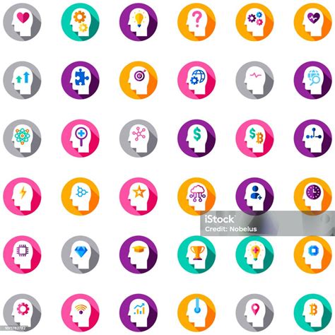 Flache Linie Symbole Satz Des Menschlichen Gehirns Prozess Hirn Denken Emotionen Psychische