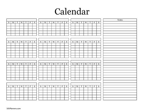 Editable Year Calendar Template