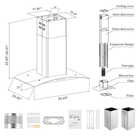 Empava 36‑inch 400 Cfm Island Range Hood Stainless Steel Kitchen Isl