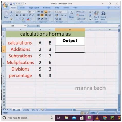 Example Calculations Of The Exceladdition Subtraction Multiply