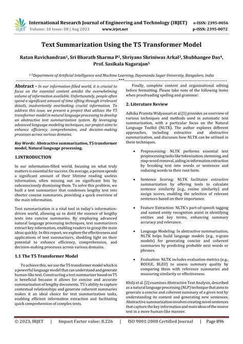 Text Summarization Using The T Transformer Model PDF