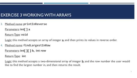 Solved Exercise 3 Working With Arrays Create A New Class And