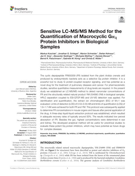 Pdf Sensitive Lc Msms Method For The Quantification Of Macrocyclic Gαq Protein Inhibitors In