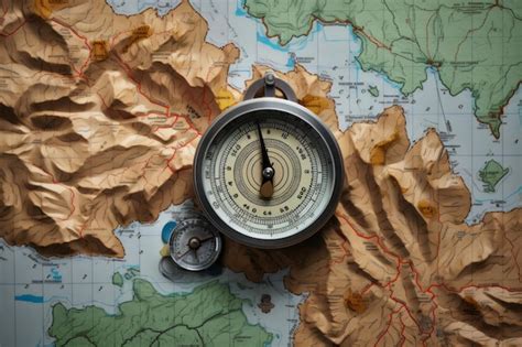 Navigating The Terrain Exploring Topography With Contour Lines And A Classic Compass Premium